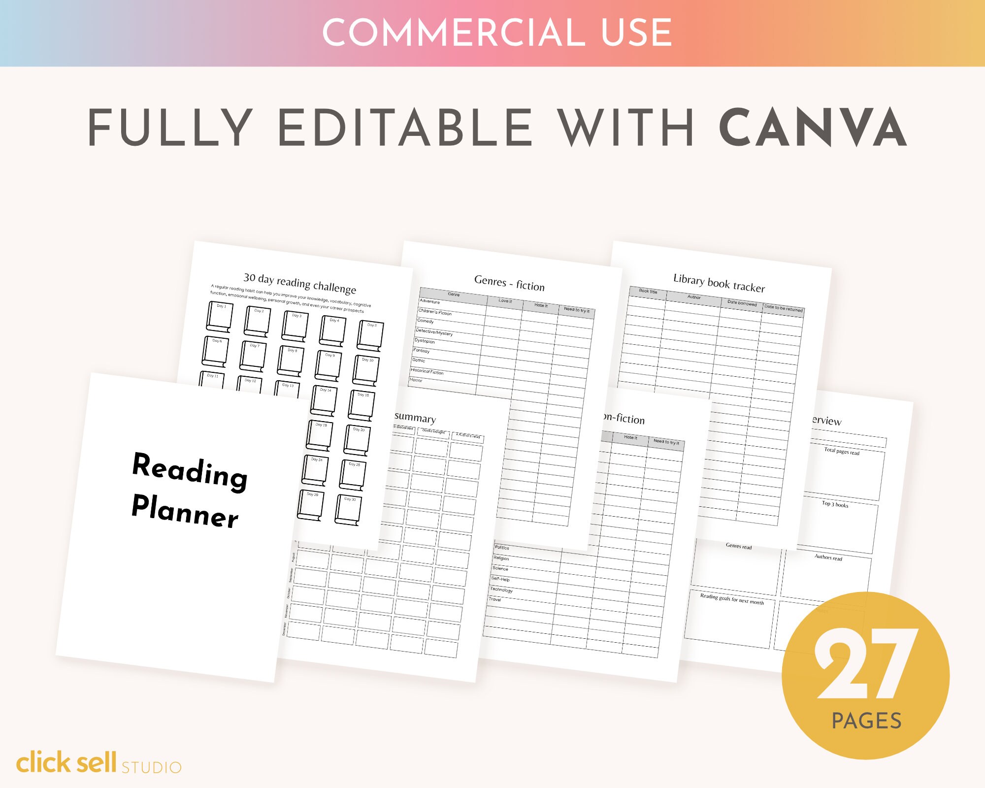 Editable Reading Planner Template: Canva Book Log (digital Download ...