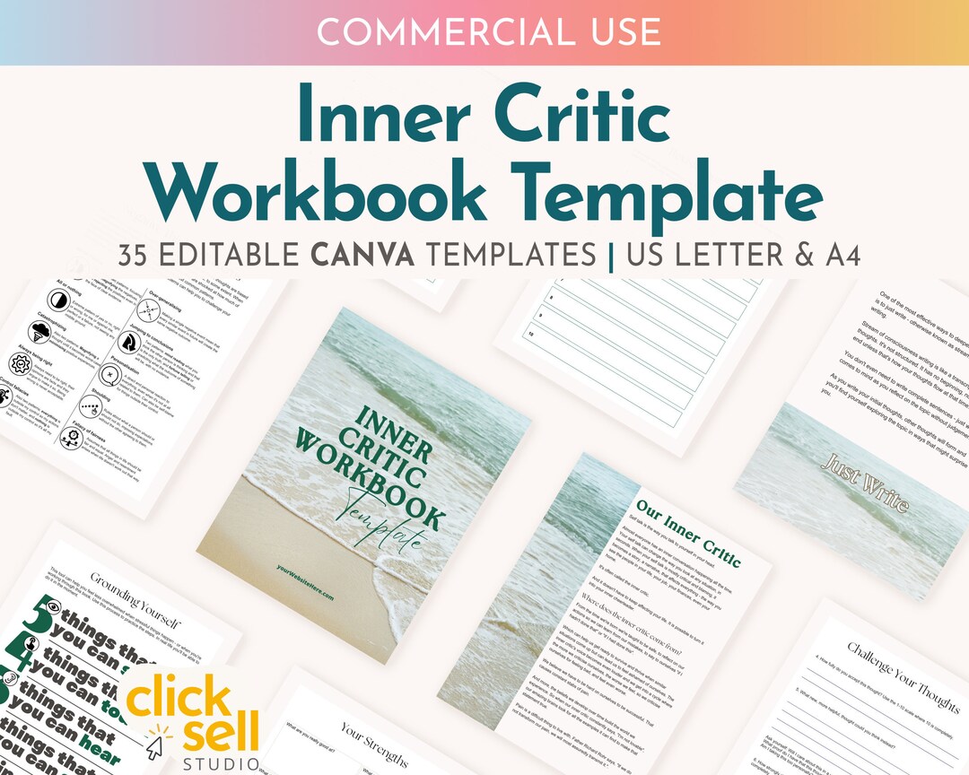 Inner Critic Workbook Canva Template: 36-page PLR, Commercial Use - Etsy