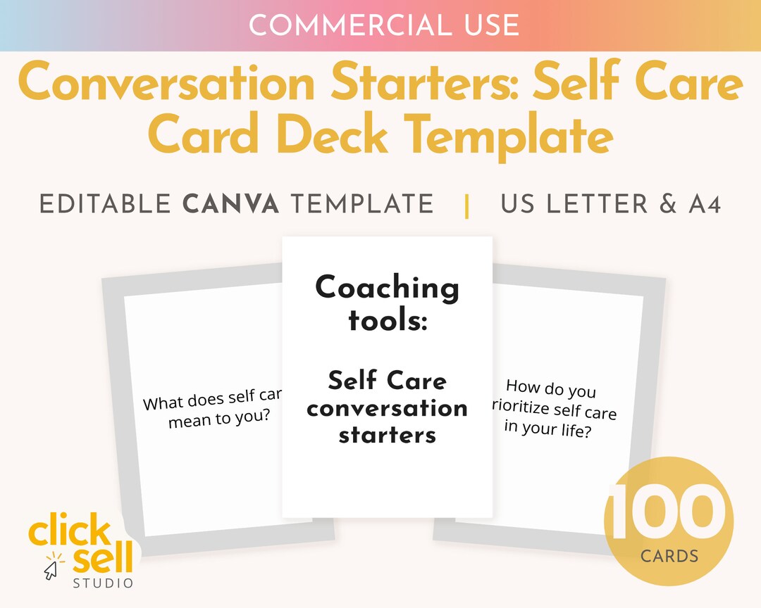 Self Care Conversation Starters: 100 Card Deck Canva Template ...
