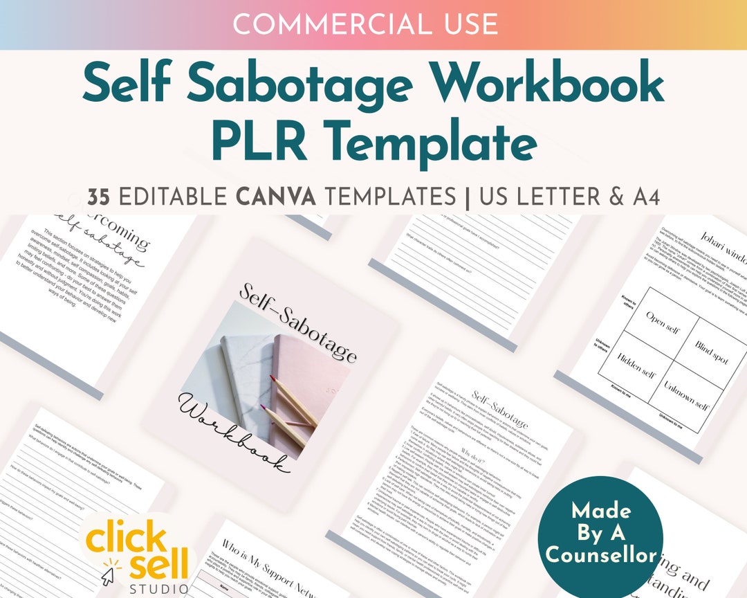 Self-sabotage Workbook Canva Template: Editable PLR, Commercial Use ...