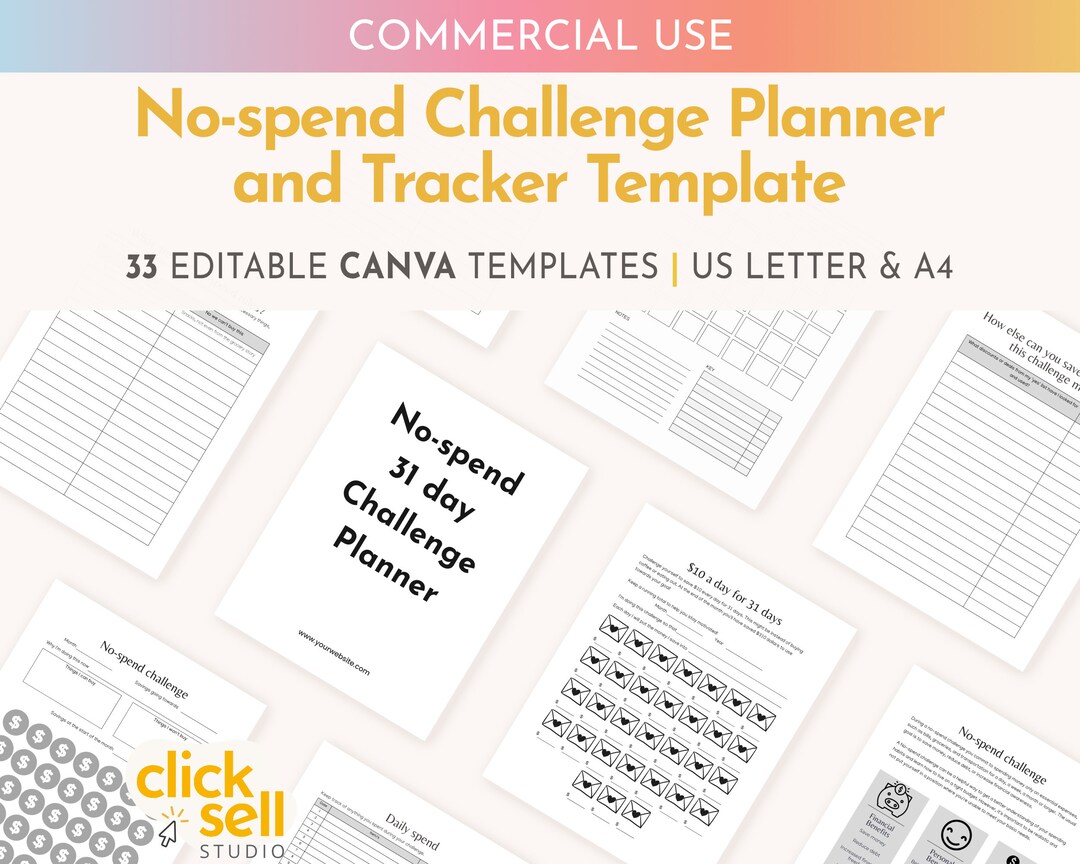 No Spend Challenge Planner: Editable Canva Template, Commercial Use - Etsy