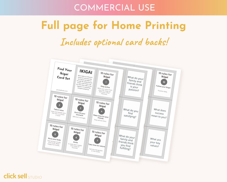 Ikigai Card Deck Editable Canva Template | COMMERCIAL USE | Standard ...