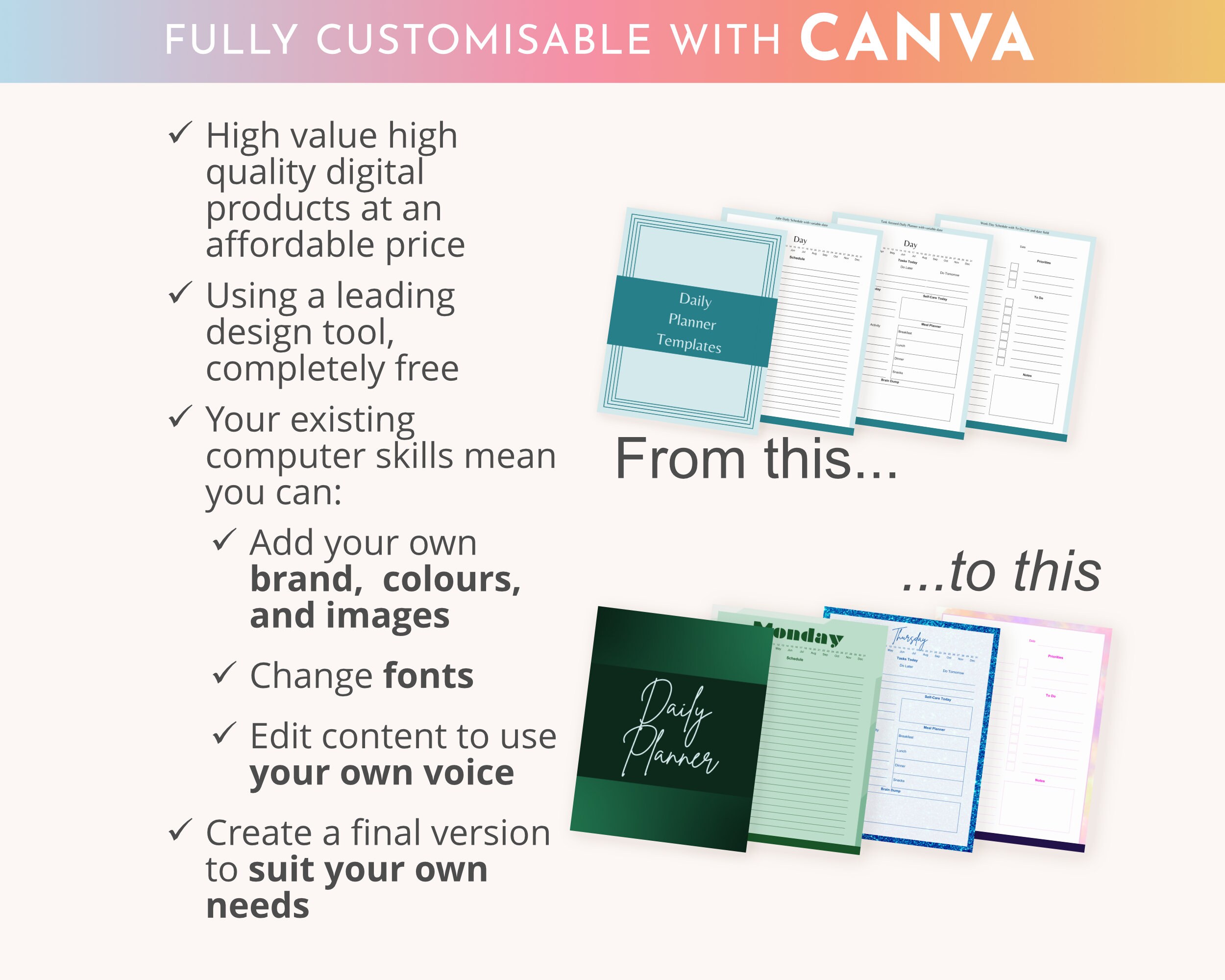 Daily Planner Editable Canva Template Commercial Use PLR Fully ...