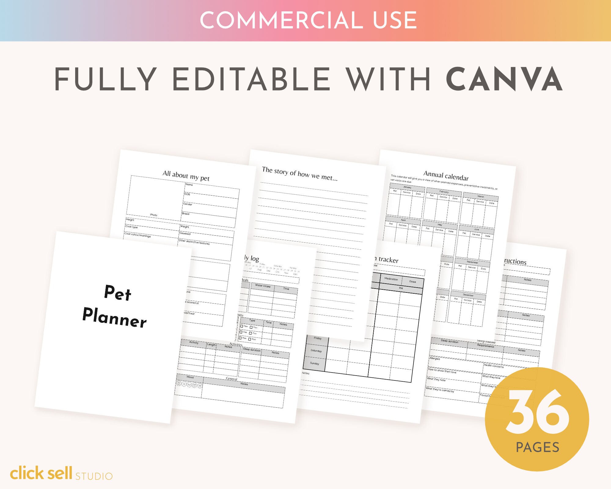 Pet Planner Editable Canva Template Commercial Use Instant Digital ...
