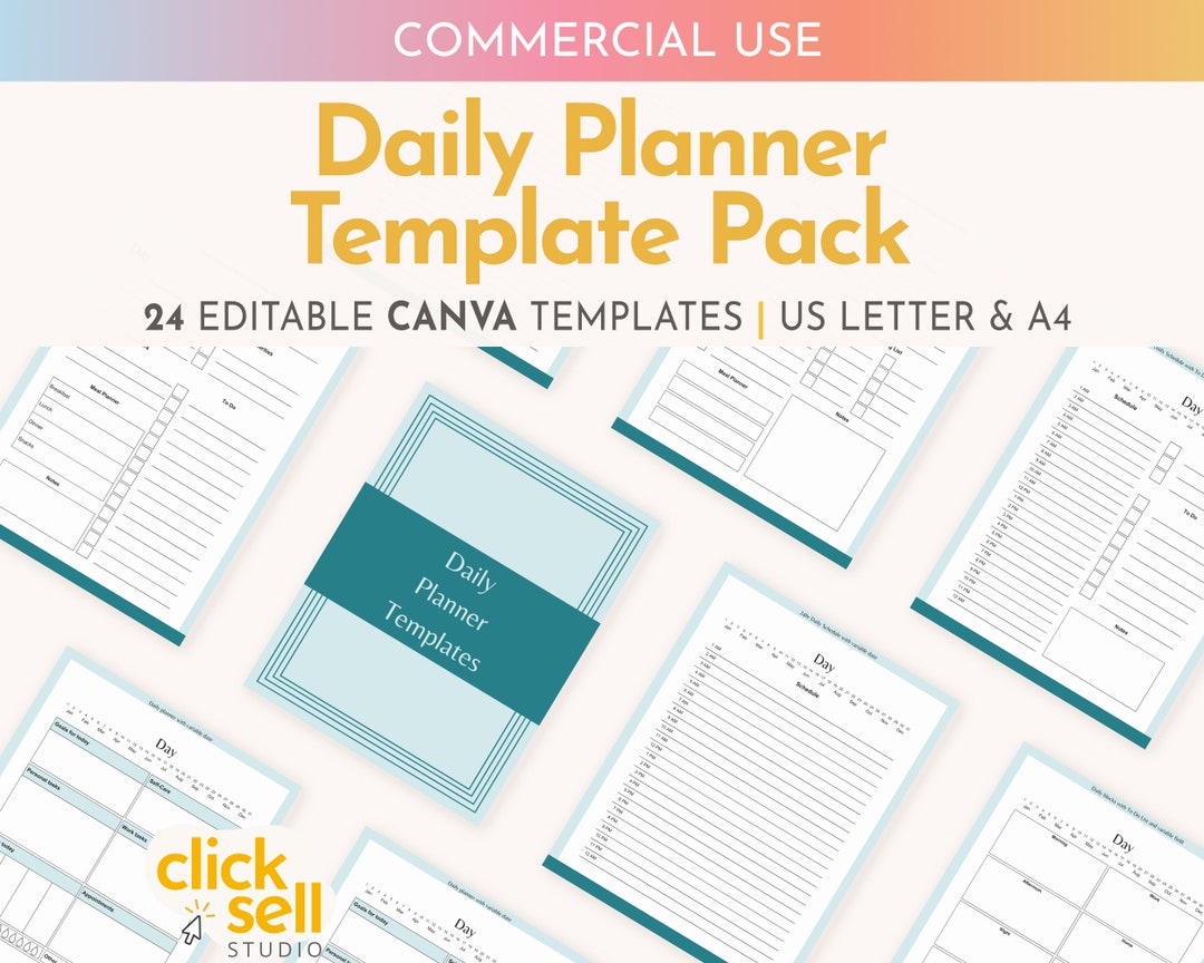 Editable Daily Planner Canva Templates: Commercial Use - Etsy