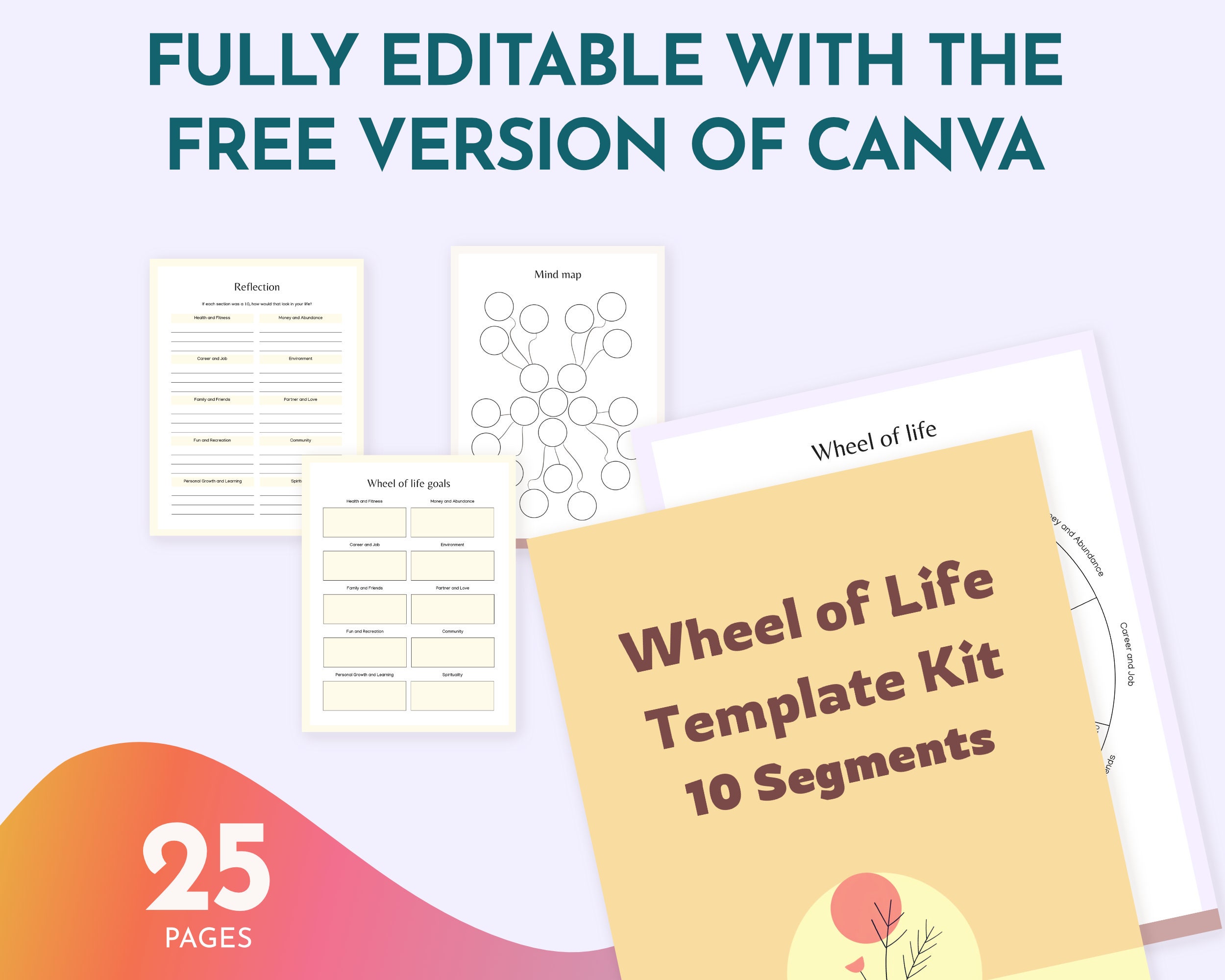 Wheel of Life 10 Segment Editable Canva Template Kit Commercial Use PLR ...