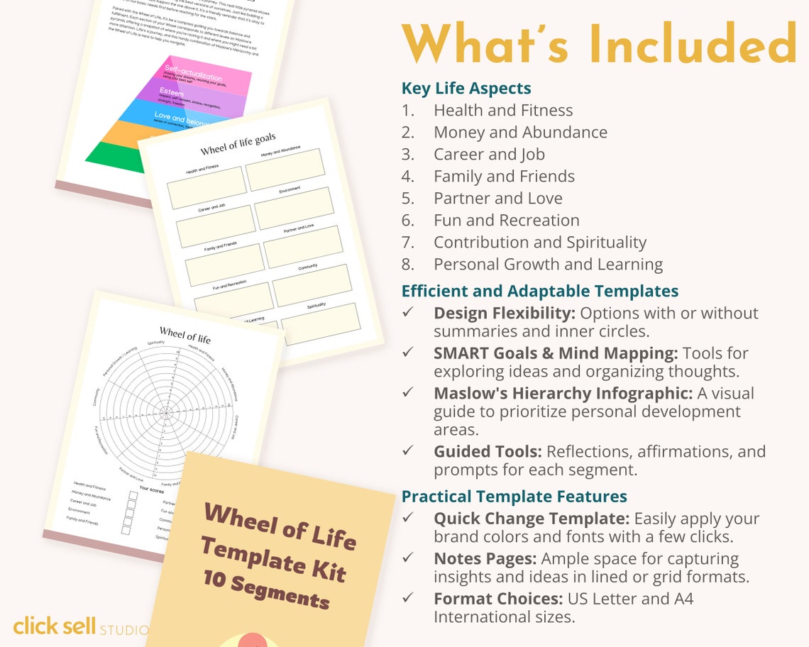 Wheel of Life 10 Segment Editable Canva Template Kit Commercial Use PLR ...