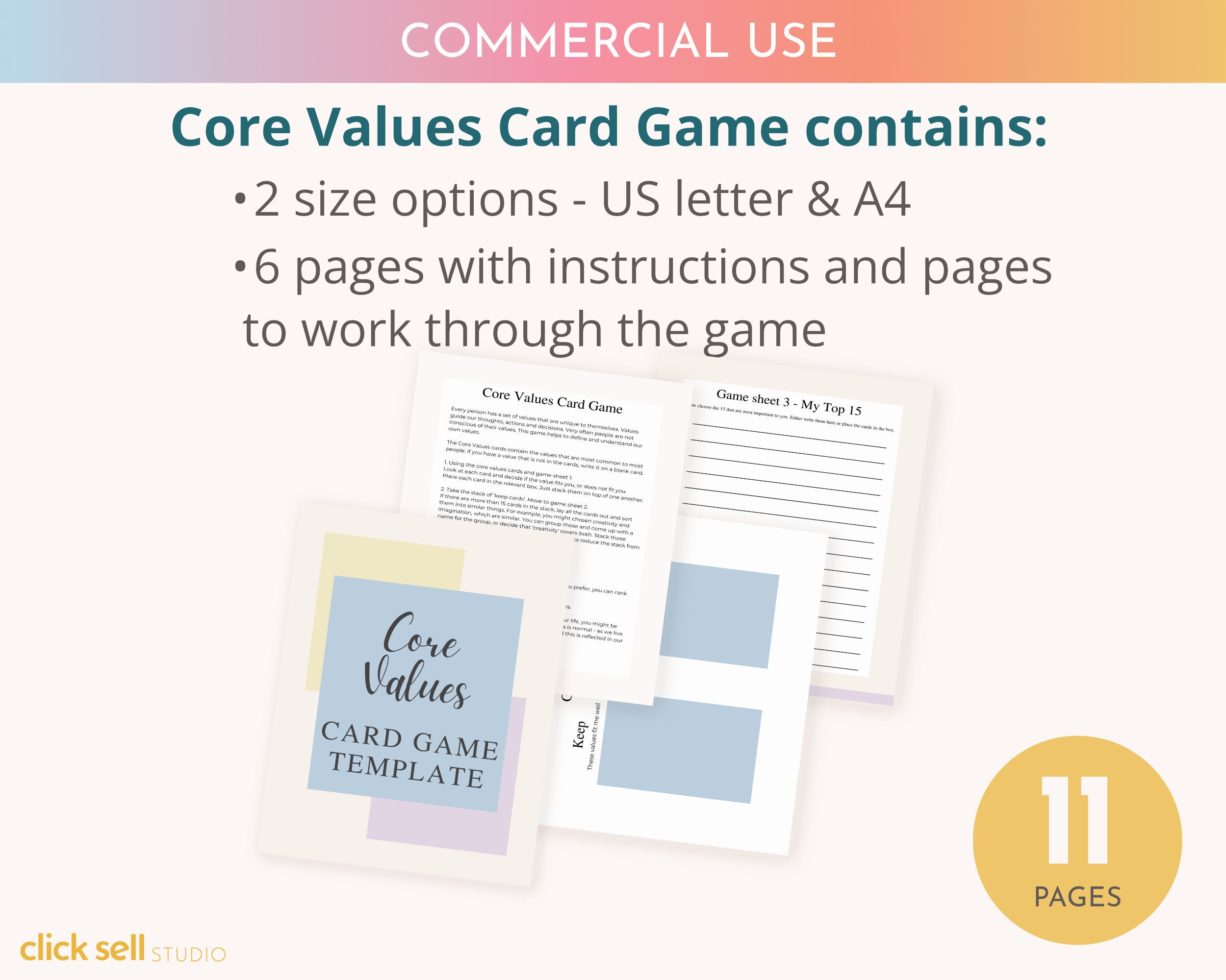 Core Values Card Game & Deck Canva Template for Business Coaching and ...