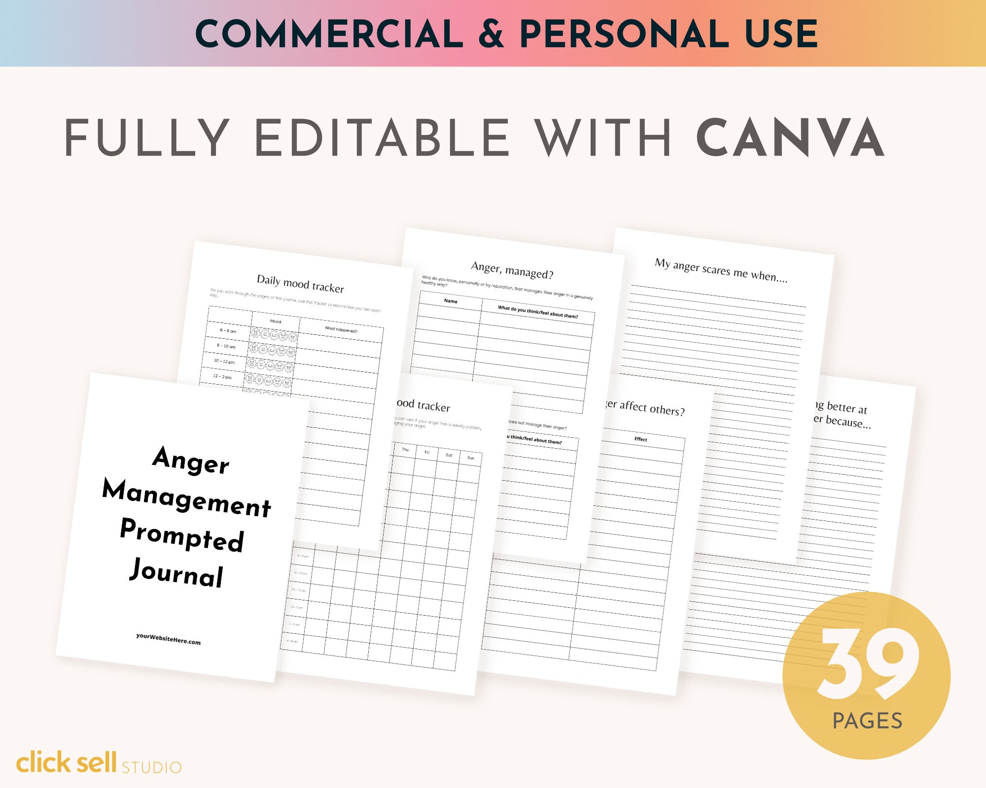 Anger Management Journal Editable Canva Template Commercial Use A4 / US ...