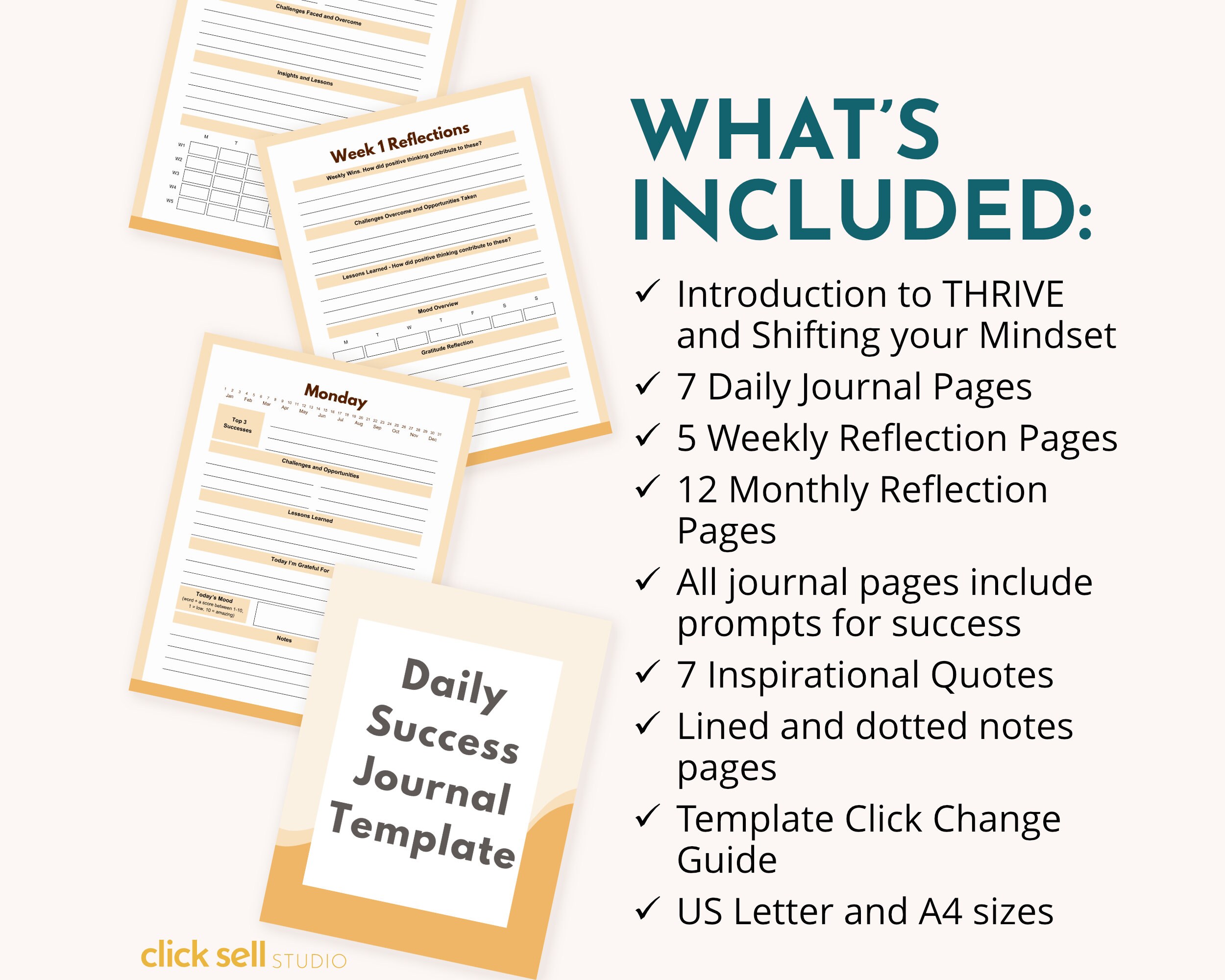 Daily Success Journal Editable Canva Template Commercial Use A4 / US ...