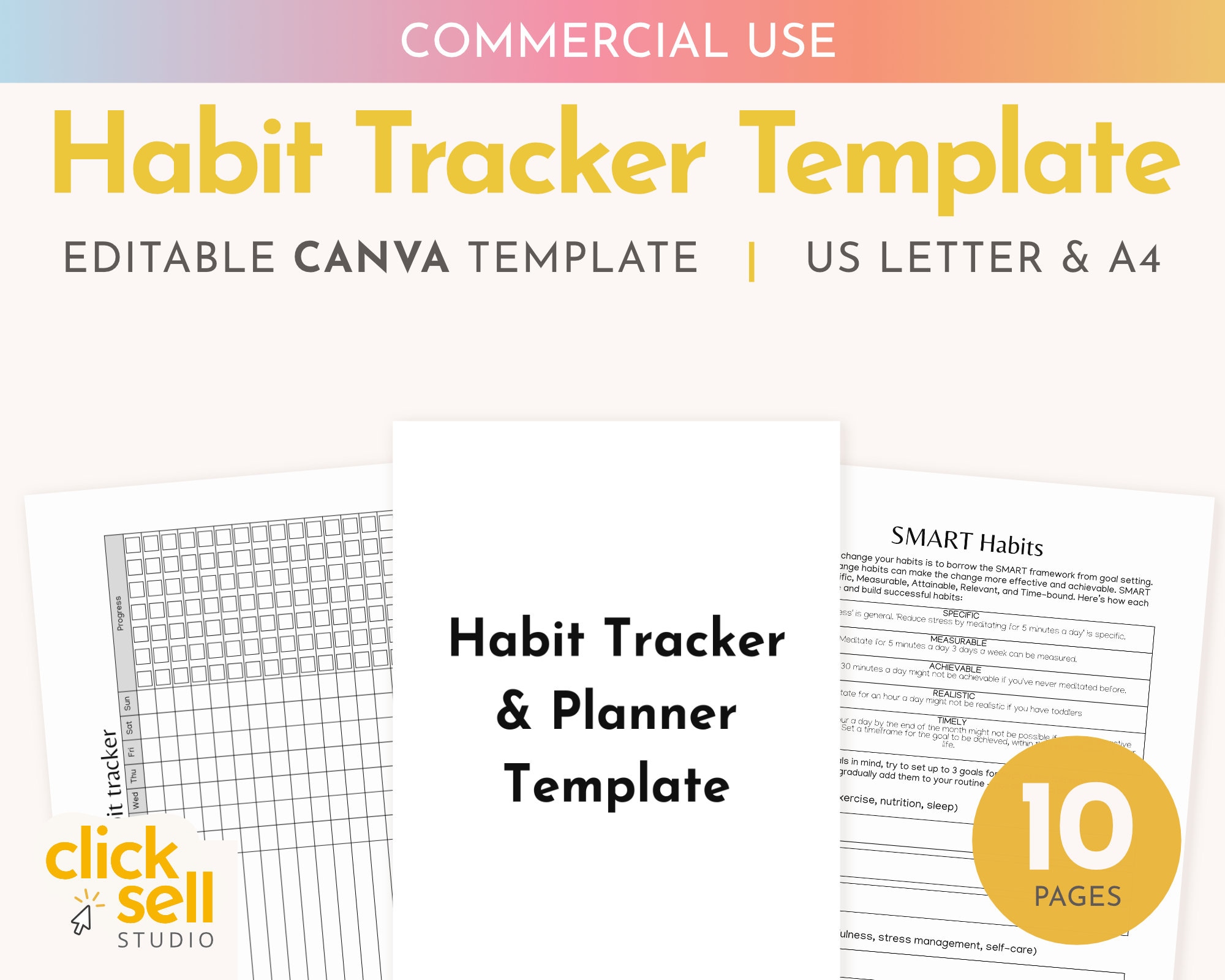 Habit Tracker Editable Canva Template Commercial Use Instant Digital ...