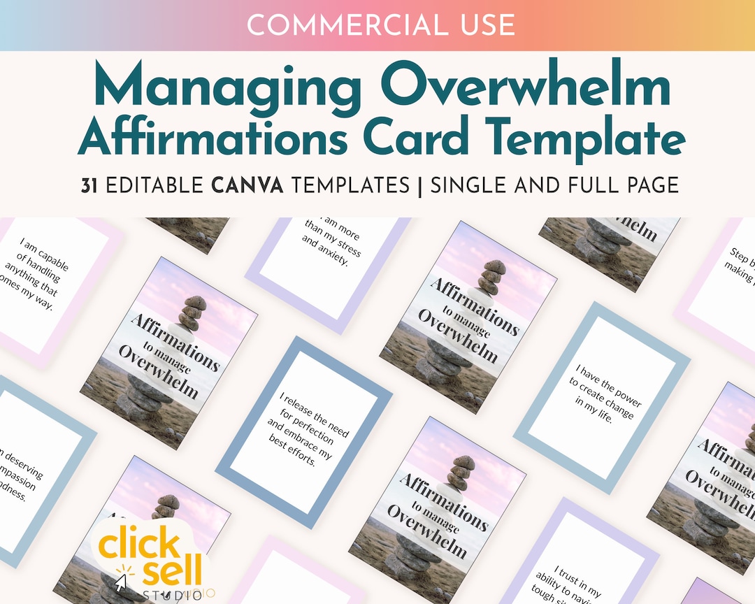Overwhelm Affirmation Cards: Editable Canva Template (digital Download ...