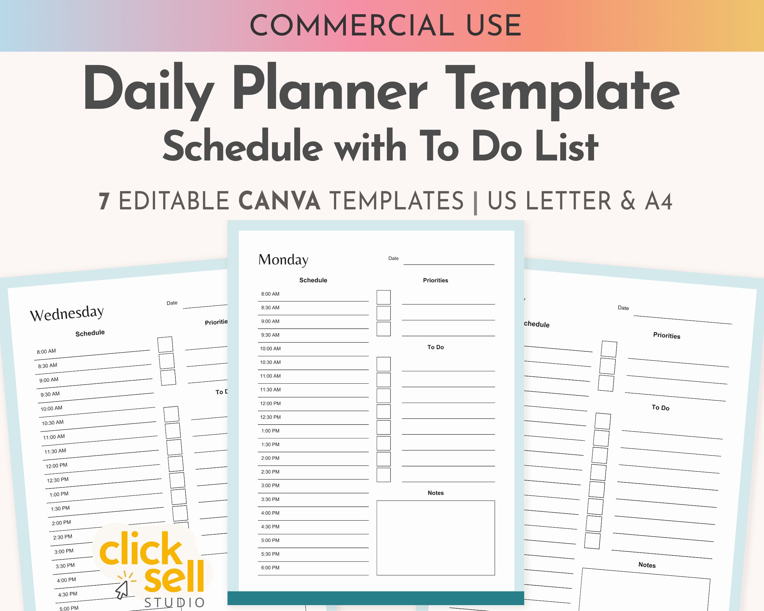 Daily Planner Editable Canva Template Commercial Use PLR Fully ...