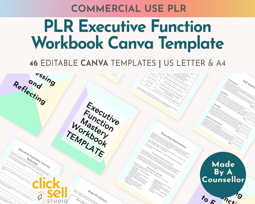 PLR Executive Function Mastery Workbook Canva Template Customizable Tool to Help Overcome ...