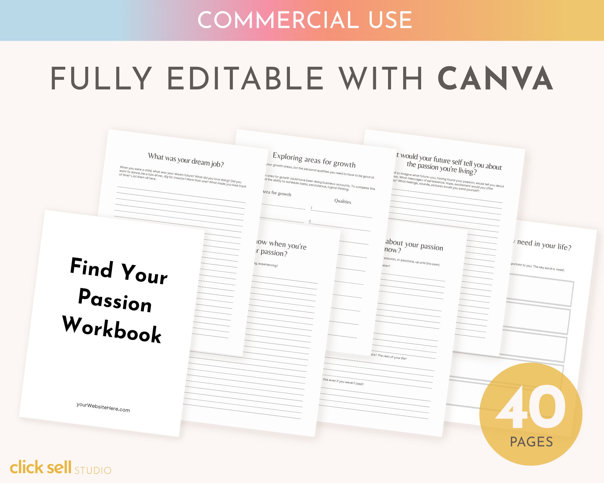 Find Your Passion Workbook Canva Template COMMERCIAL USE Customisable ...