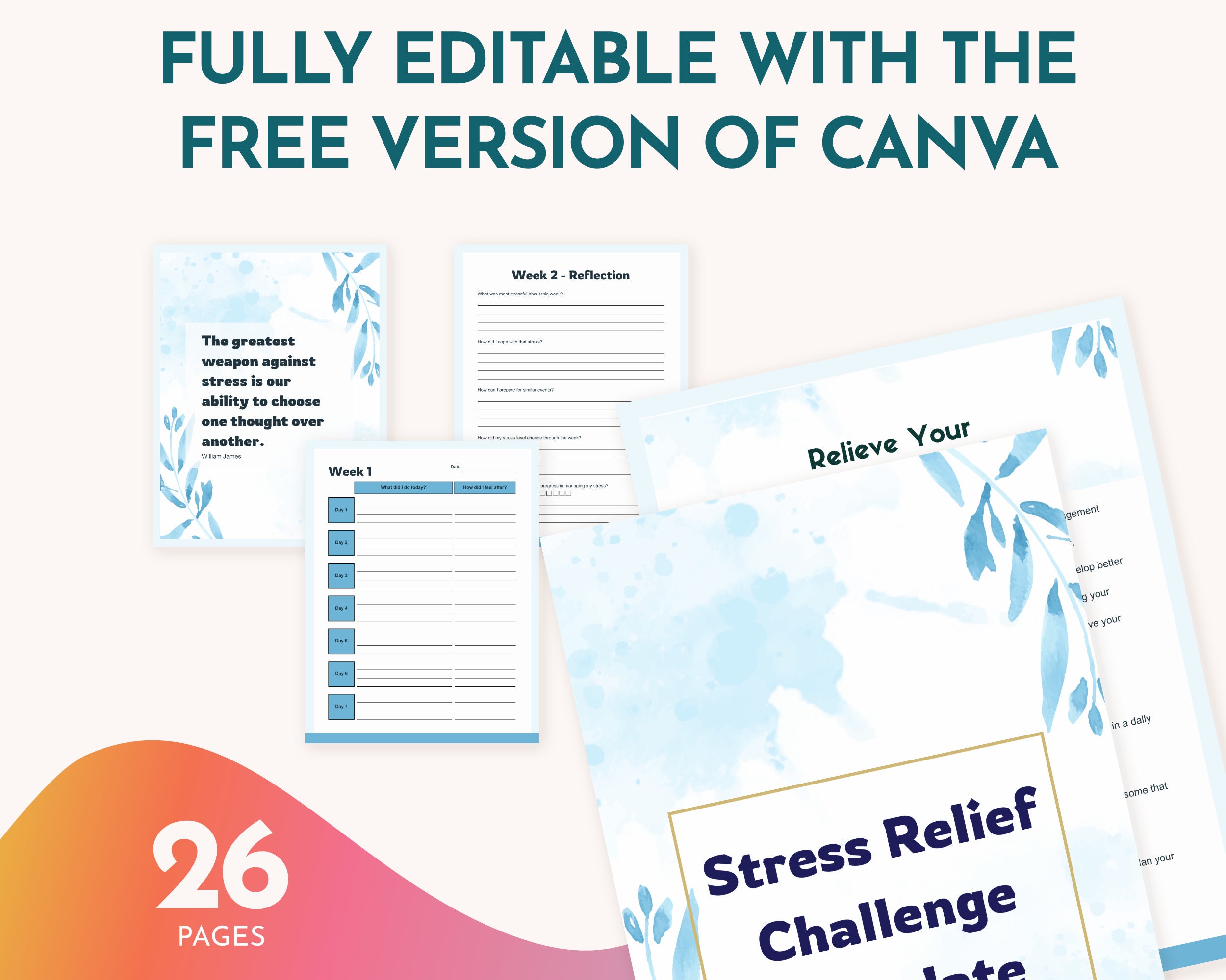 Stress Relief Challenge Editable Canva Template Commercial Use PLR ...