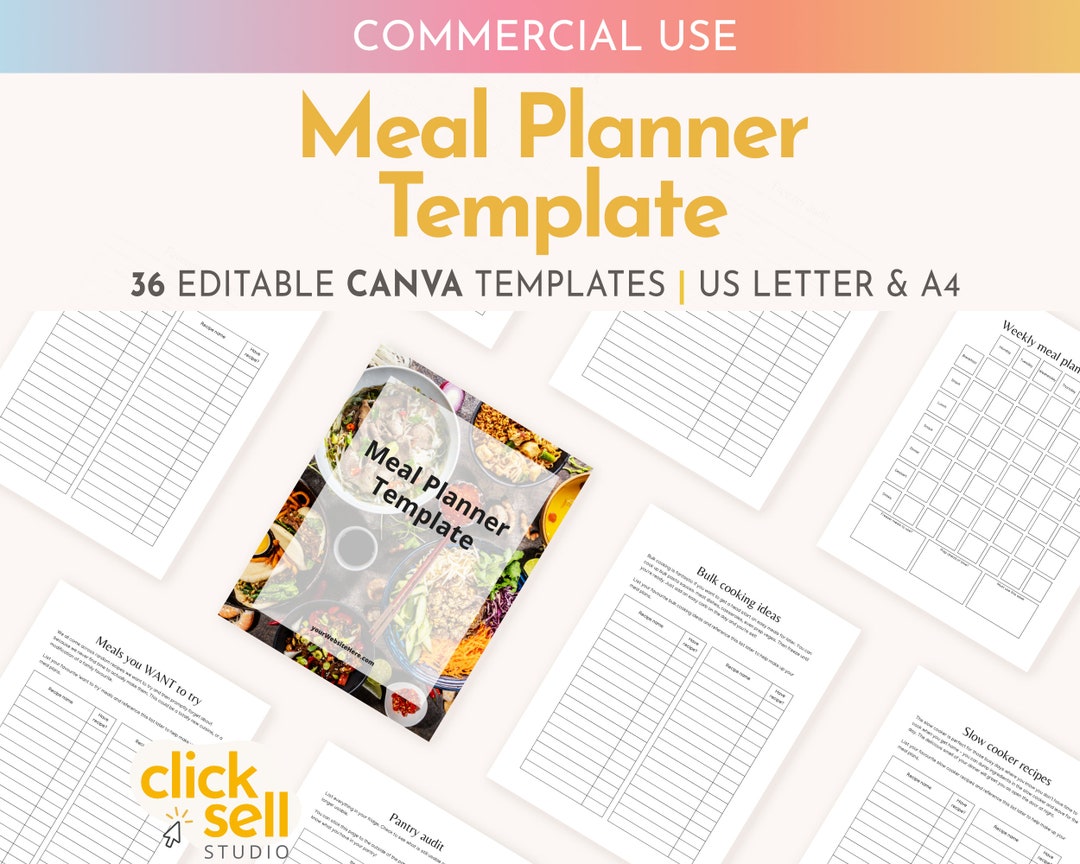 Meal Planner Editable Canva Template | Commercial Use | A4 / US Letter ...