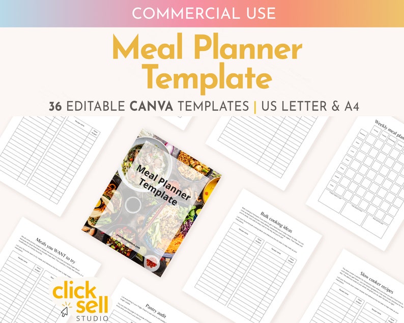 Meal Planner Editable Canva Template | Commercial Use | A4 / US Letter ...