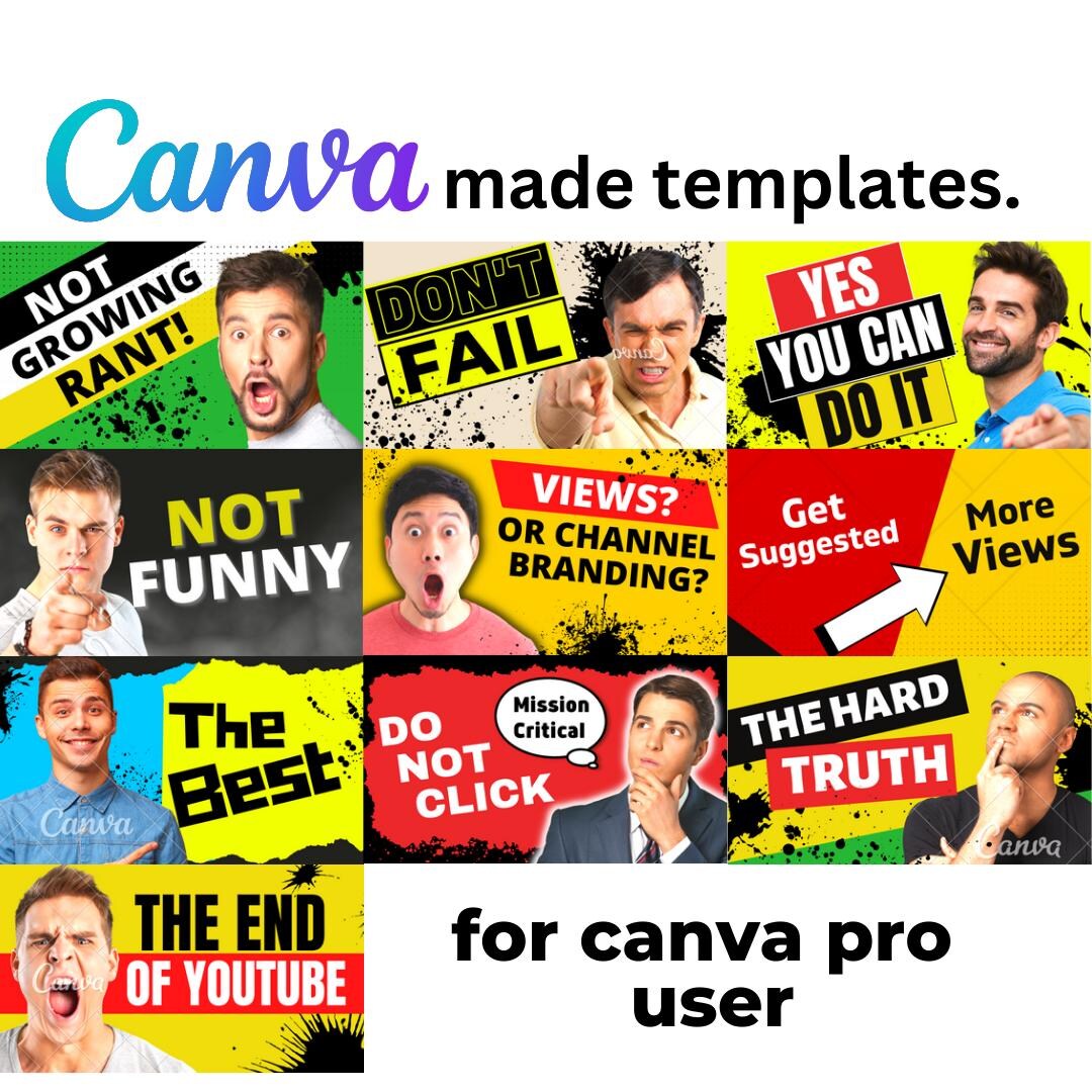 10 Options Youtube Thumbnail Canva Customizable Templates - Mixed - Etsy