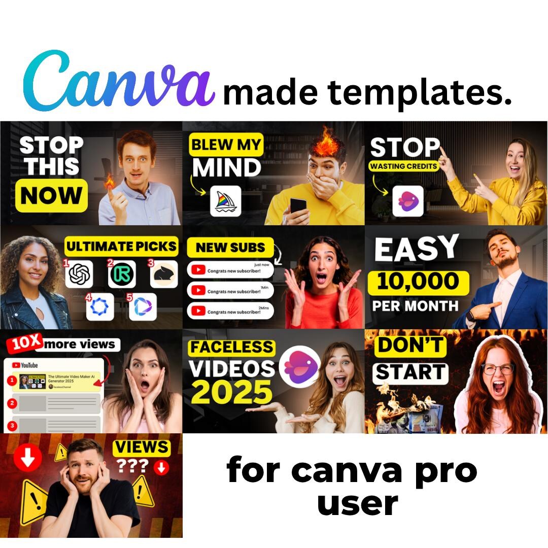 10 Options Youtube Thumbnail Canva Customizable Templates - Ai - Etsy