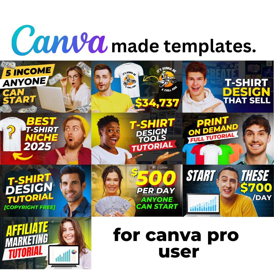 10 Options Youtube Thumbnail Canva Customizable Templates - T-shirt ...