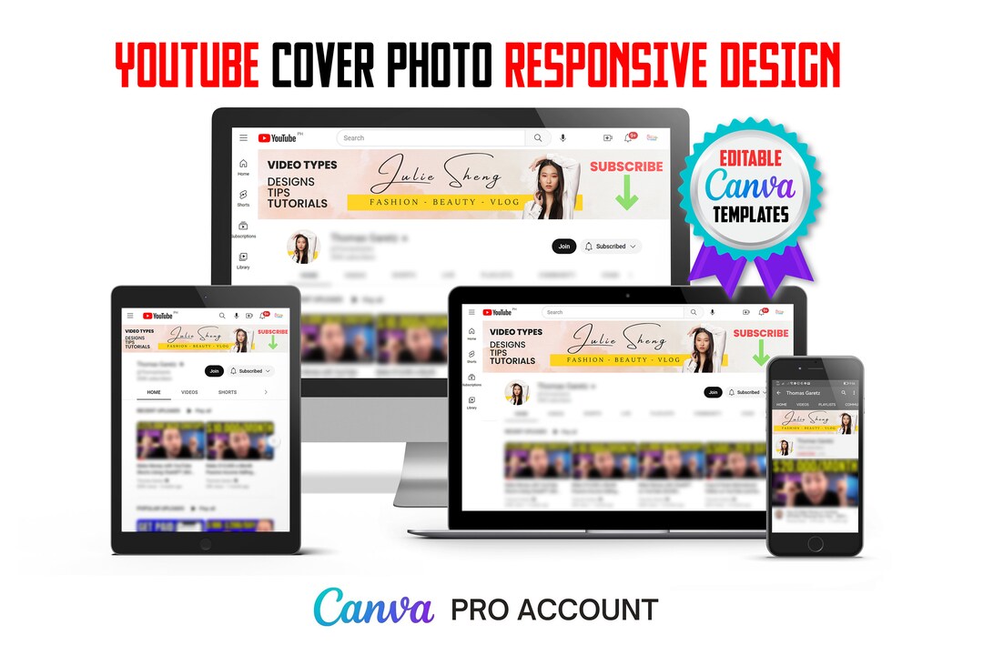 Modelo de capa de foto do YouTube com design responsivo - Etsy Portugal
