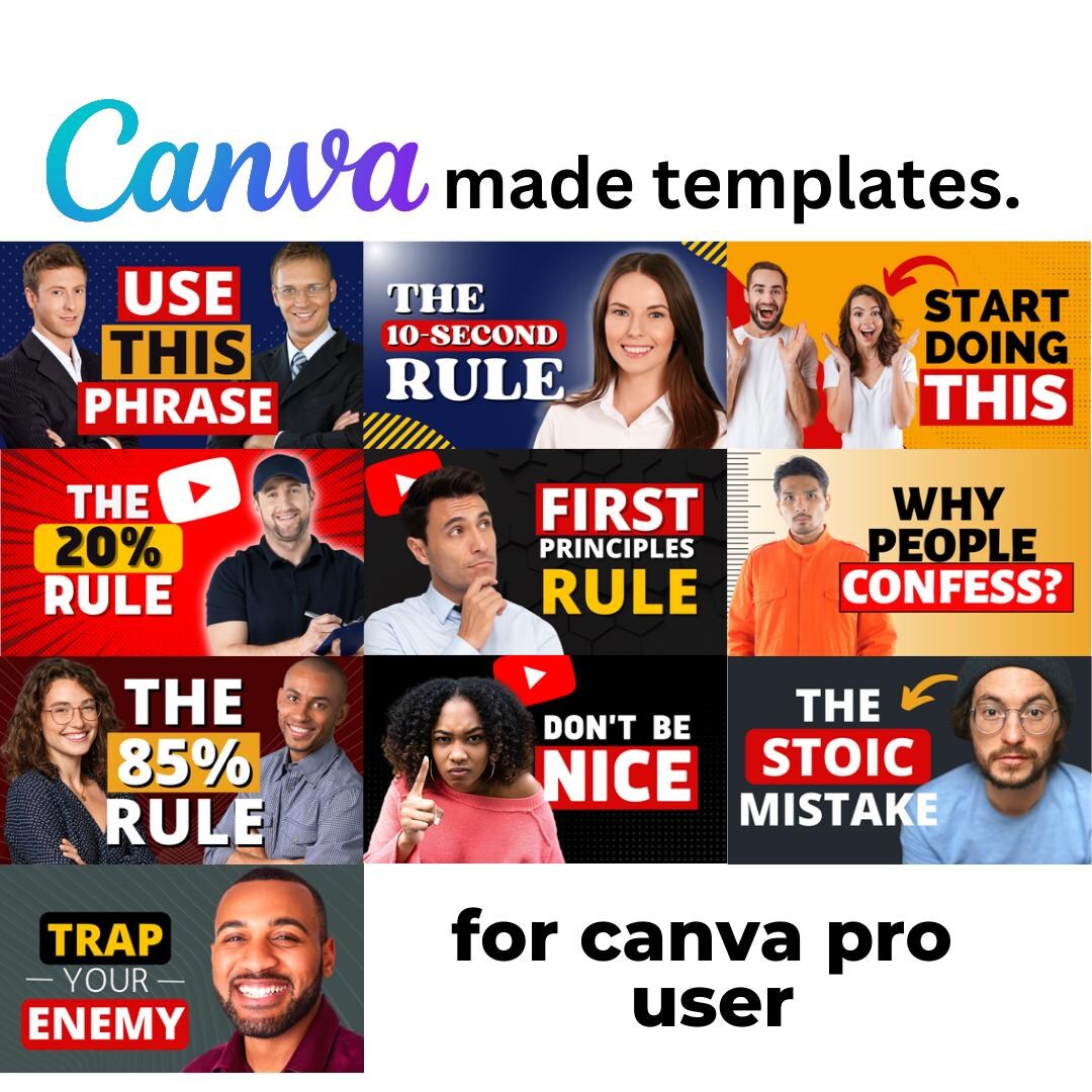 10 Options Youtube Thumbnail Canva Customizable Templates - Rule - Etsy
