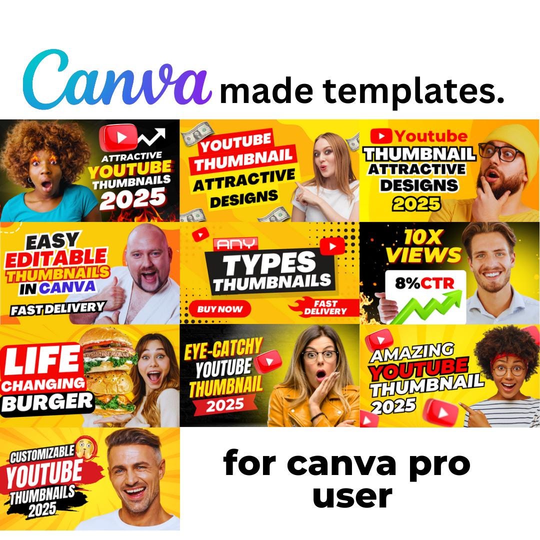 Youtube Thumbnails Canva Templates #2 - Etsy
