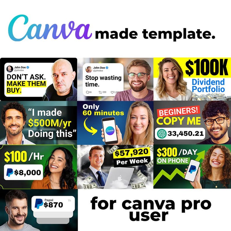 10 Options Youtube Thumbnail Canva Customizable Templates -make Money ...