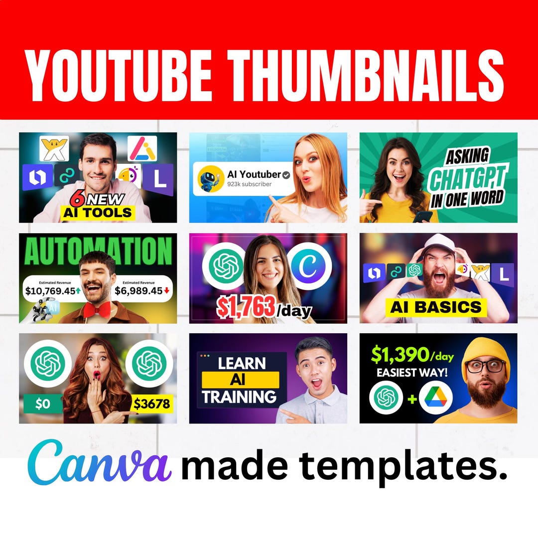 AI Youtube Thumbnail Canva Templates | 10 Editable Options | Instant ...