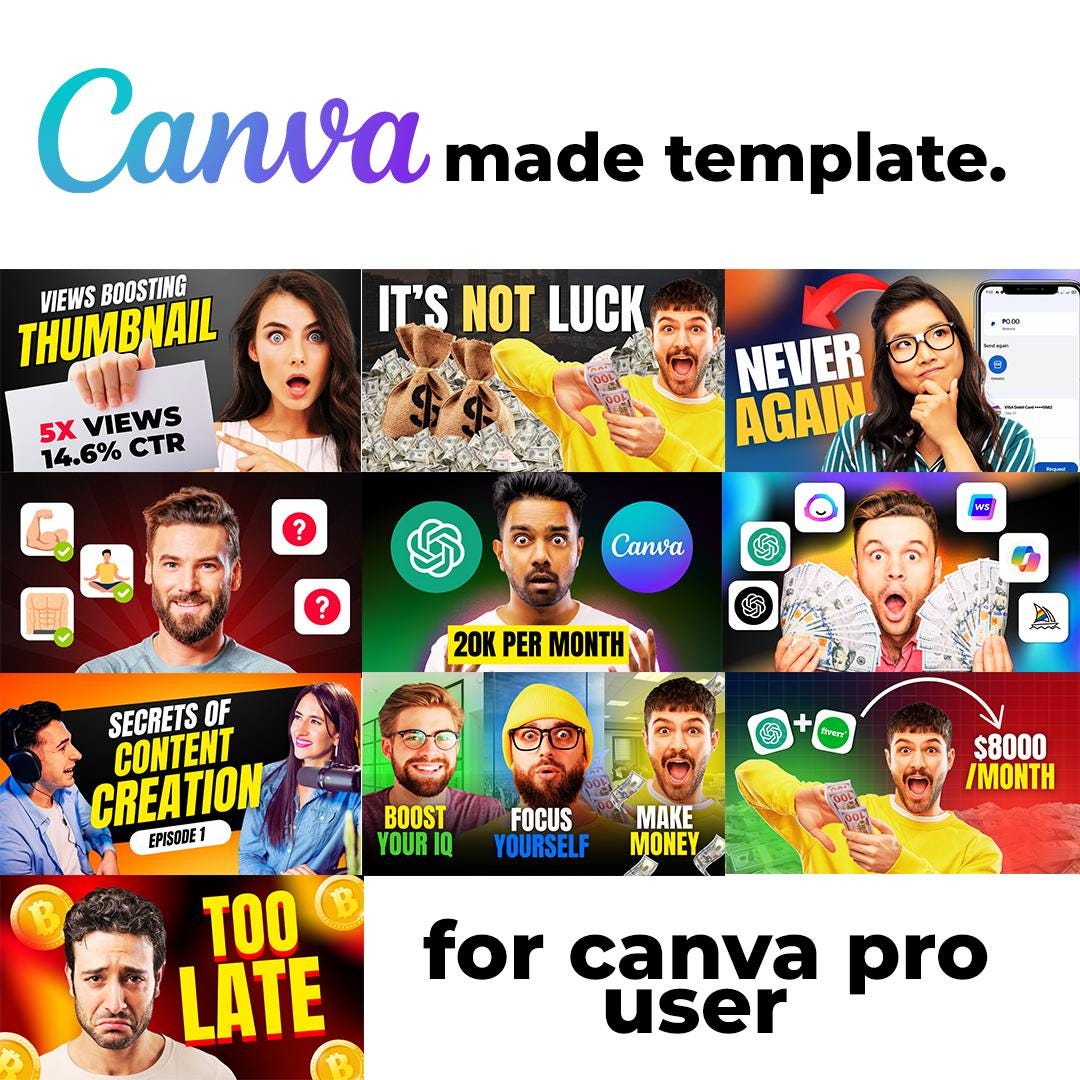 10 Options Youtube Thumbnail Canva Customizable Templates - Mixed - Etsy