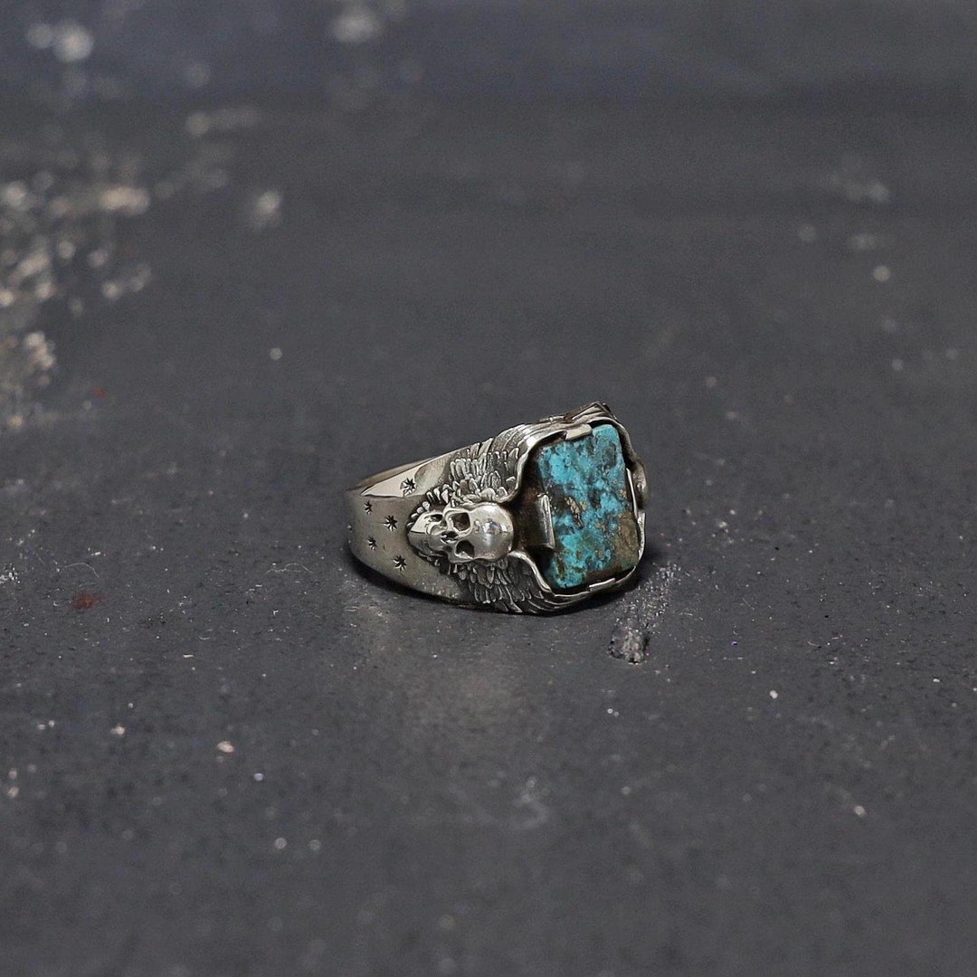 Men's Turquoise Skull Ring - Biker Gothic Jewelry - Harley Davidson ...