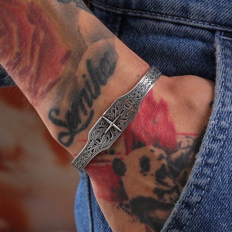 Sterling Silver Compass Cuff Bracelet for Men - Adjustable Nautical ...