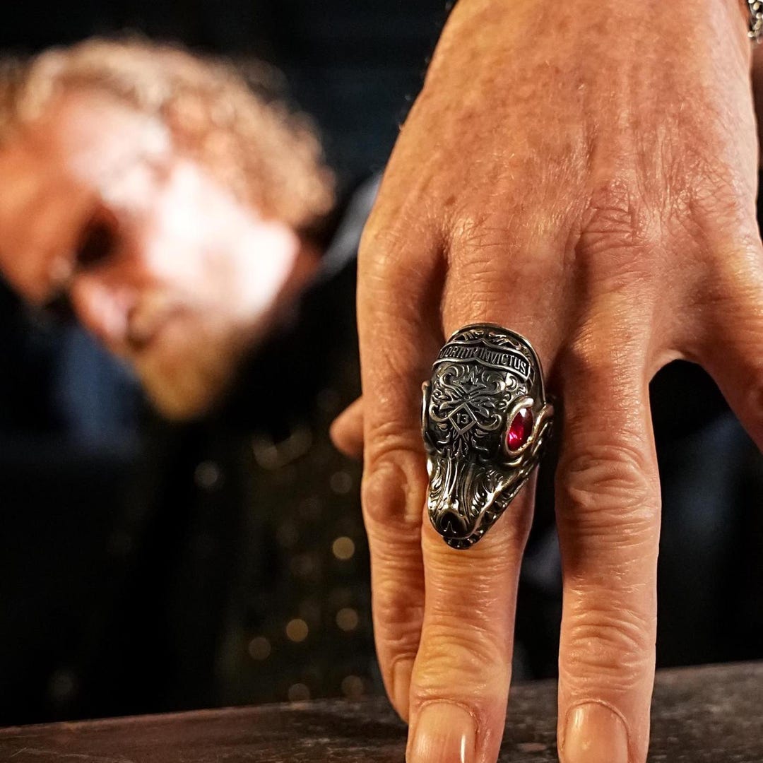 Mens Gothic Morior Invictus Silver Skull Ring: Handcrafted Warrior ...
