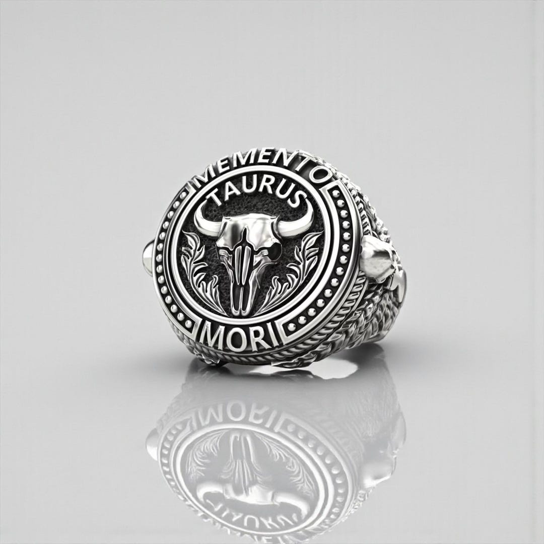 Gothic Taurus Bull Skull Ring for Men - Biker Sterling Silver Memento ...