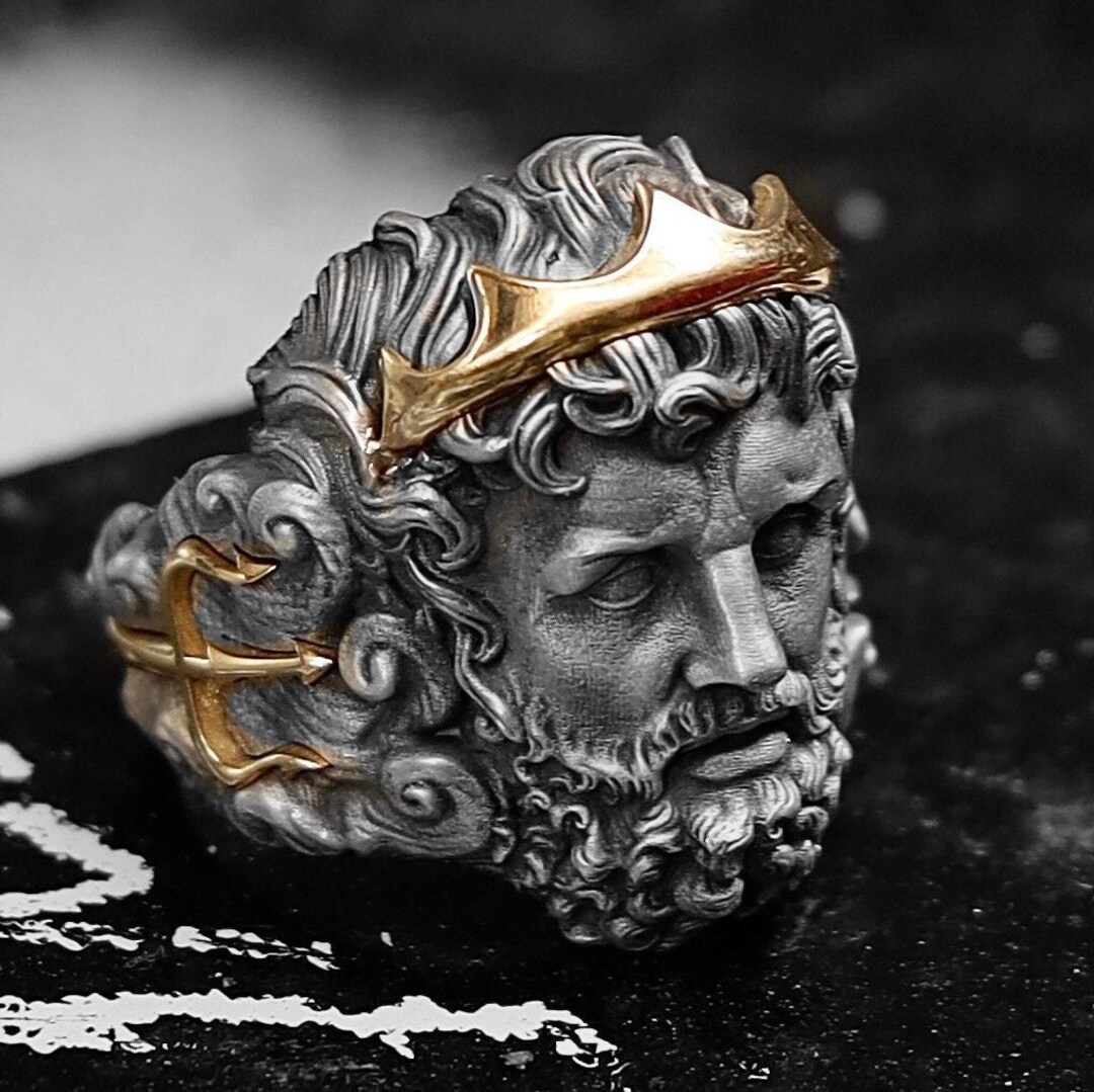 Unique Poseidon Ring in 14k Gold and Sterling Silver Greek Mythology ...