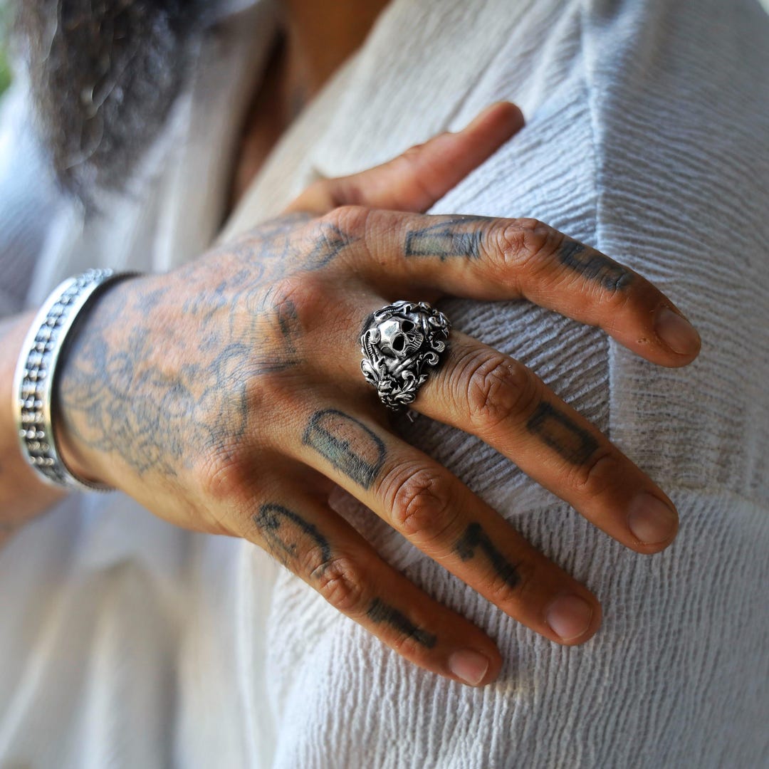 Sterling Silver Gothic Skull Ring: Handcrafted Biker Jewelry - Etsy