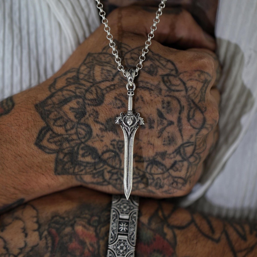 Handcrafted Sterling Silver Sword Pendant Necklace: Medieval Warrior ...