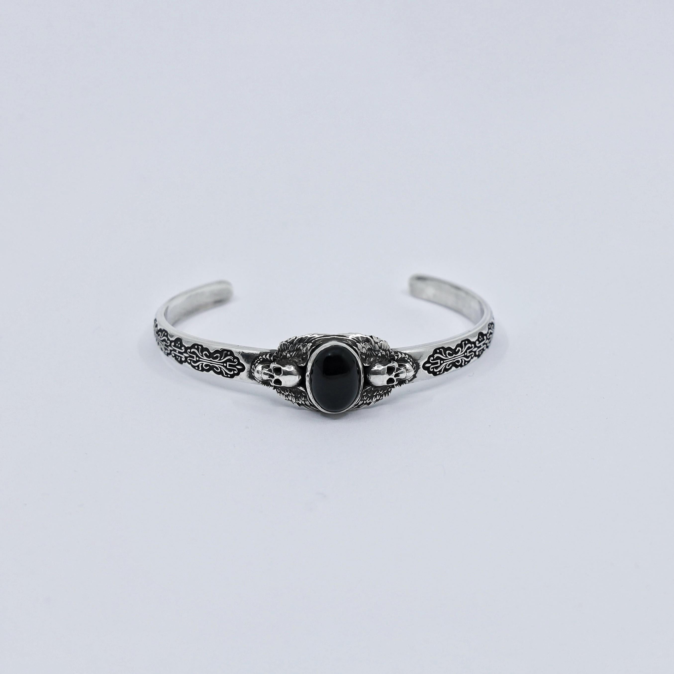 Sterling Silver Skull Cuff Bracelet With Black Onyx – Handcrafted ...