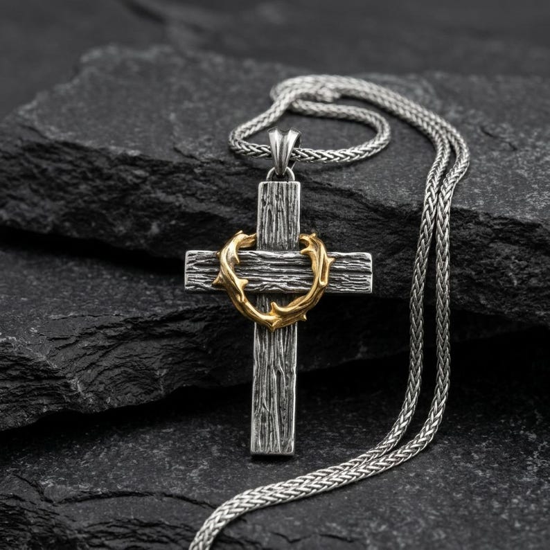 Sterling Silver Gothic Thorn Cross Pendant Necklace – Religious ...
