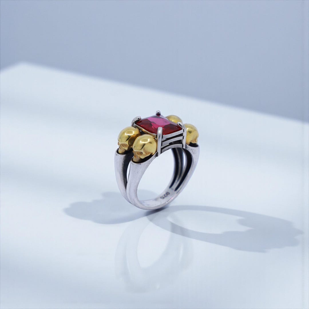Luxury Emerald Skull Ring - Customizable Sterling Silver & Gold Plated ...