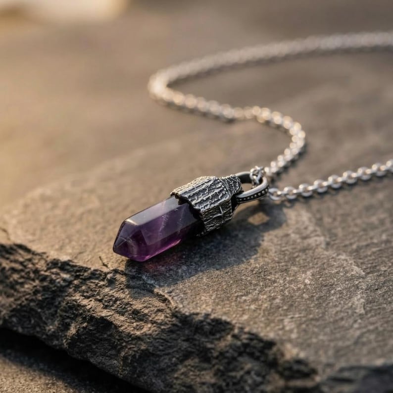 Men's Nautical Amethyst Gemstone Pendant Necklace - 925 Sterling Silver ...