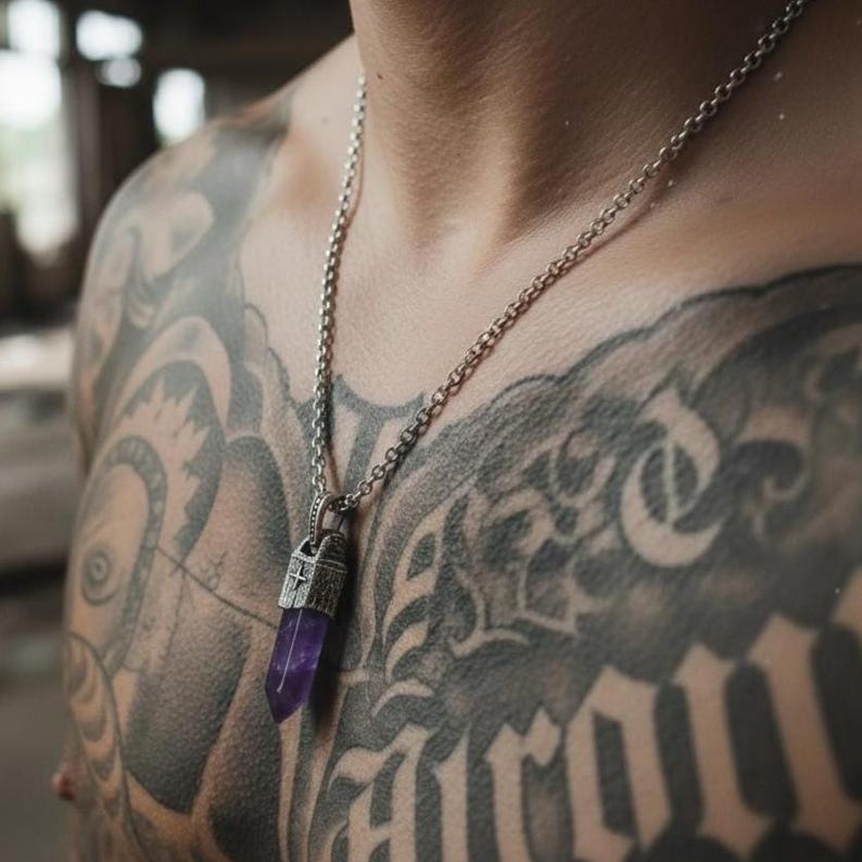 Men's Nautical Amethyst Gemstone Pendant Necklace - 925 Sterling Silver ...