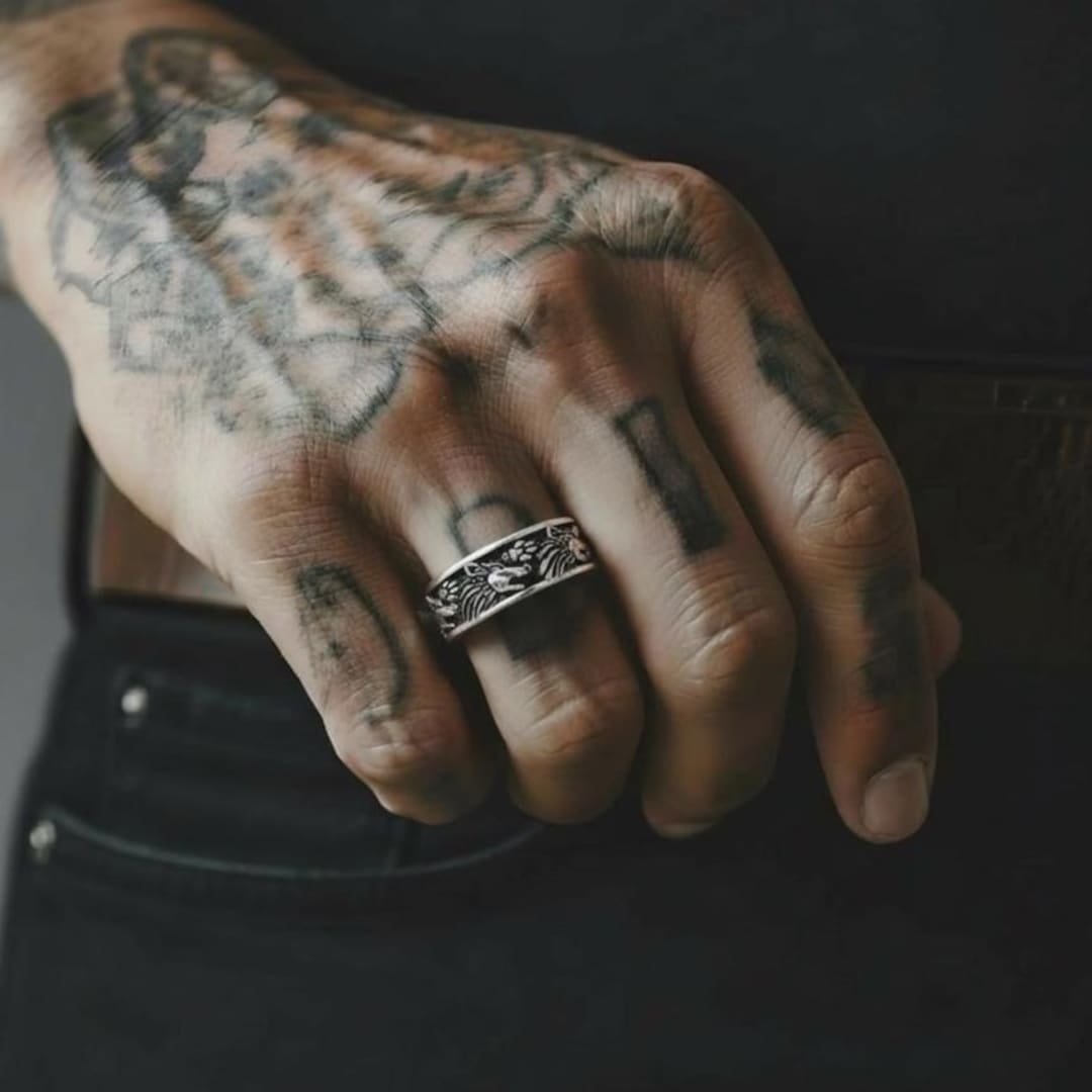 Men's Sterling Silver Viking Wolf Band Ring - Meaningful Spirit Jewelry ...