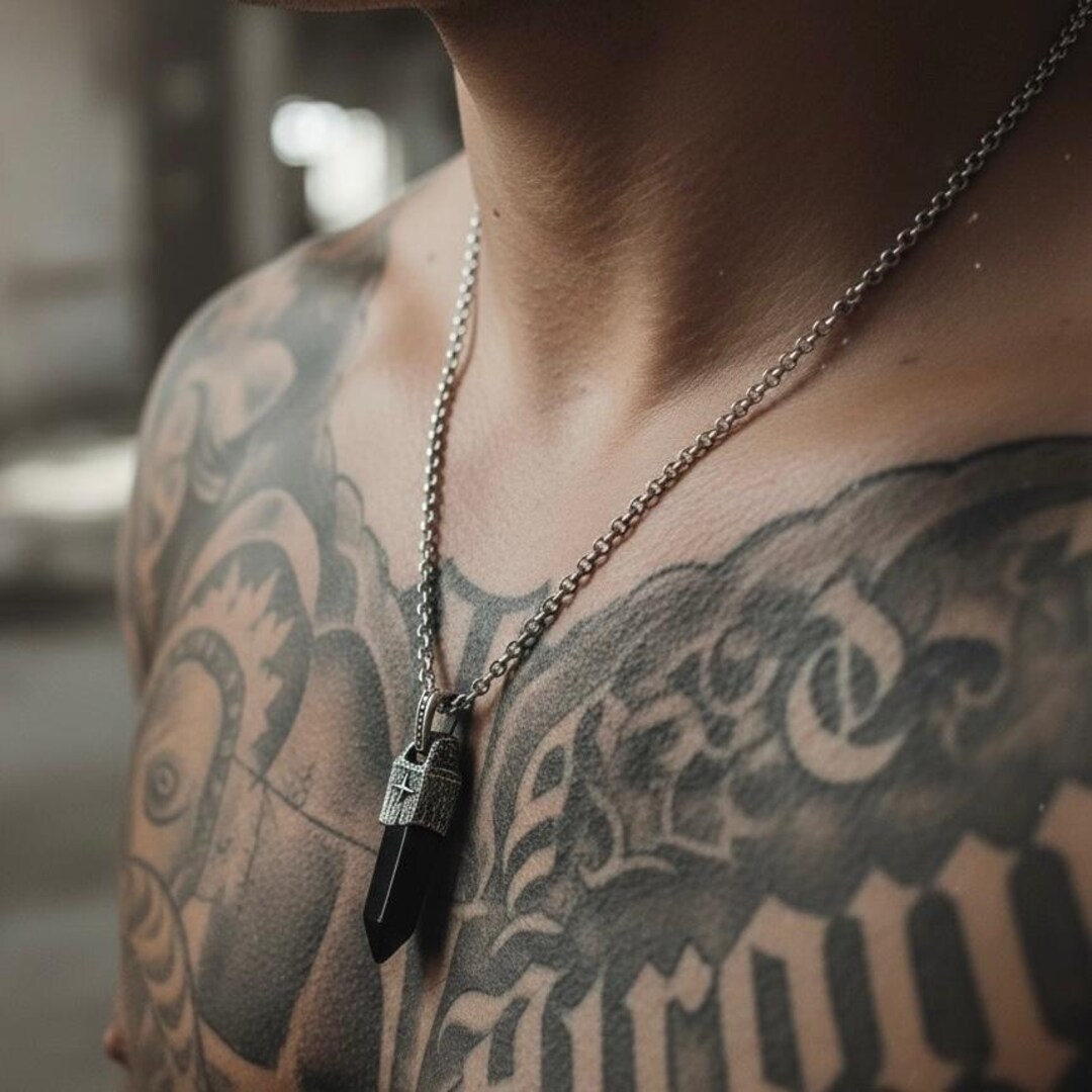 Men's Vintage-inspired Black Obsidian Pendant Necklace - 925 Sterling ...