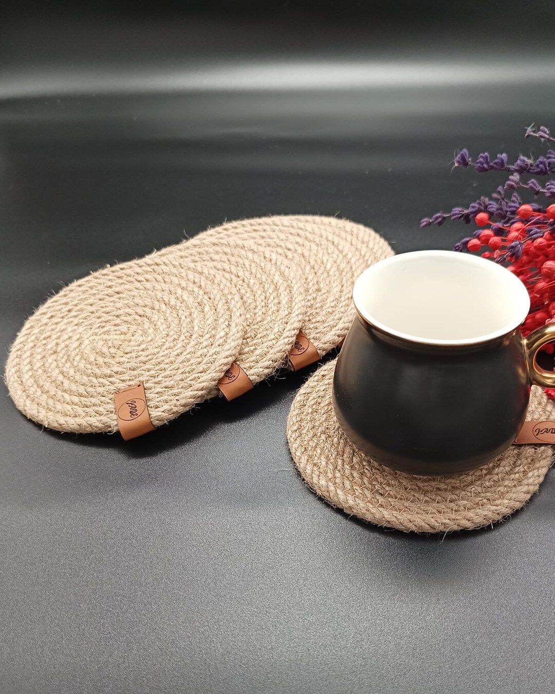 Sewed Jute Coasters, Table Decoration, Kitchen, Dining Room, Handmade ...