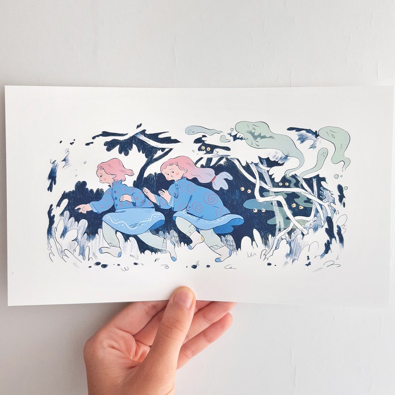 Running Scared Art Print, Haunted Forest, Ghostly Characters ...