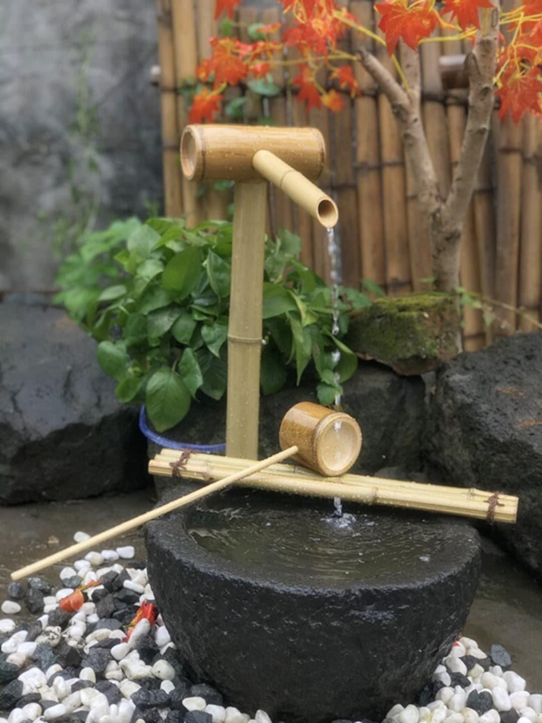Japanese 3 in 1 Bamboo Handmade Water Feature Fountain, Outdoor Bamboo ...