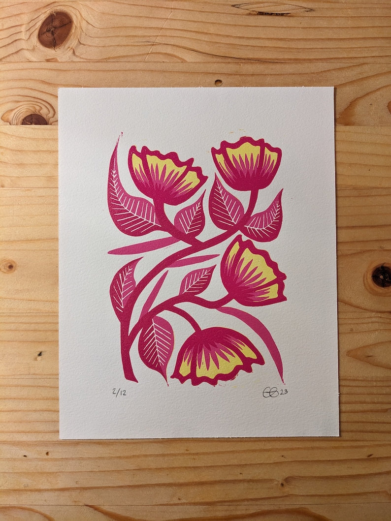 Floral Linocut, Limited Edition - Etsy