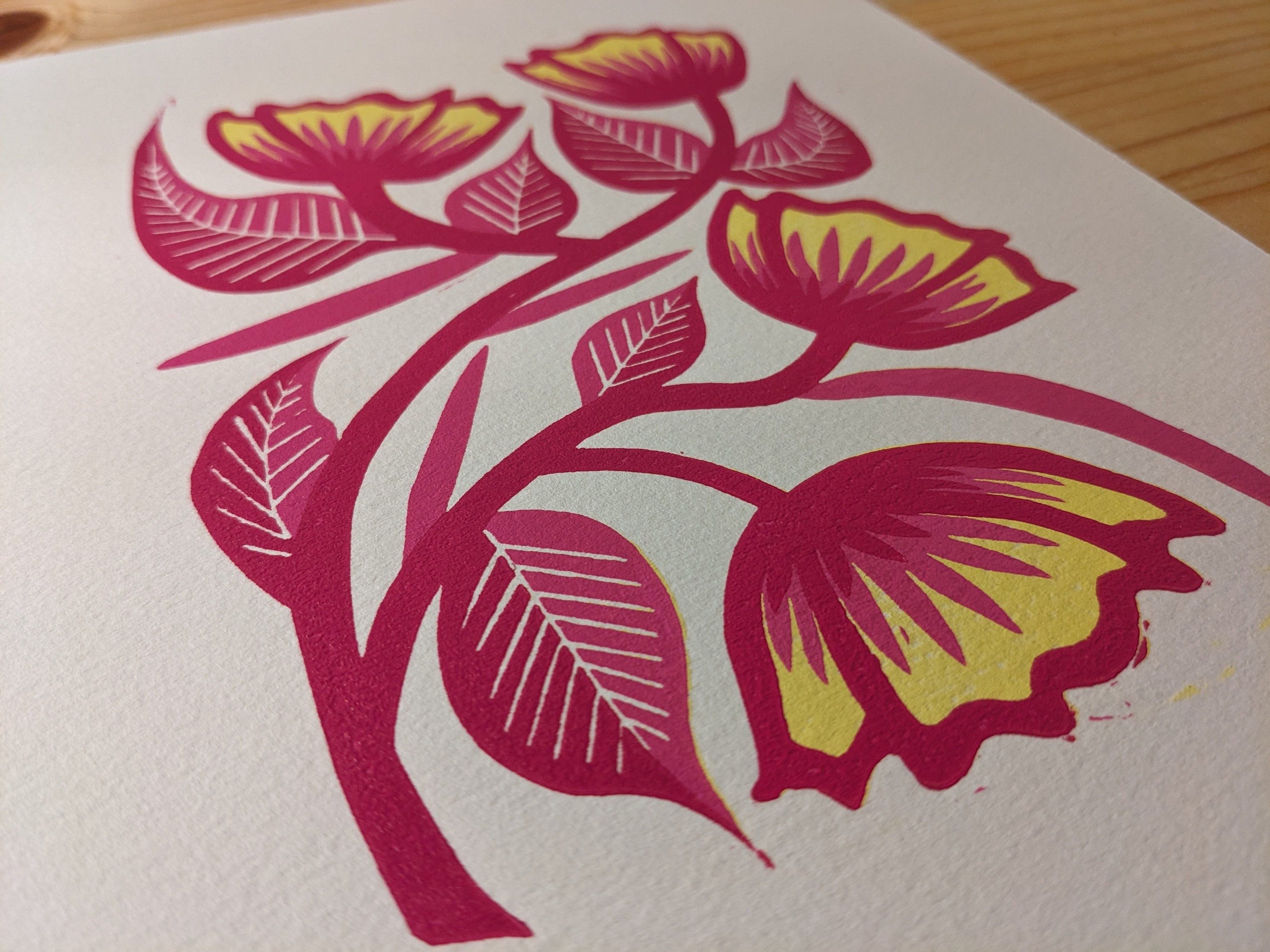 Floral Linocut, Limited Edition - Etsy